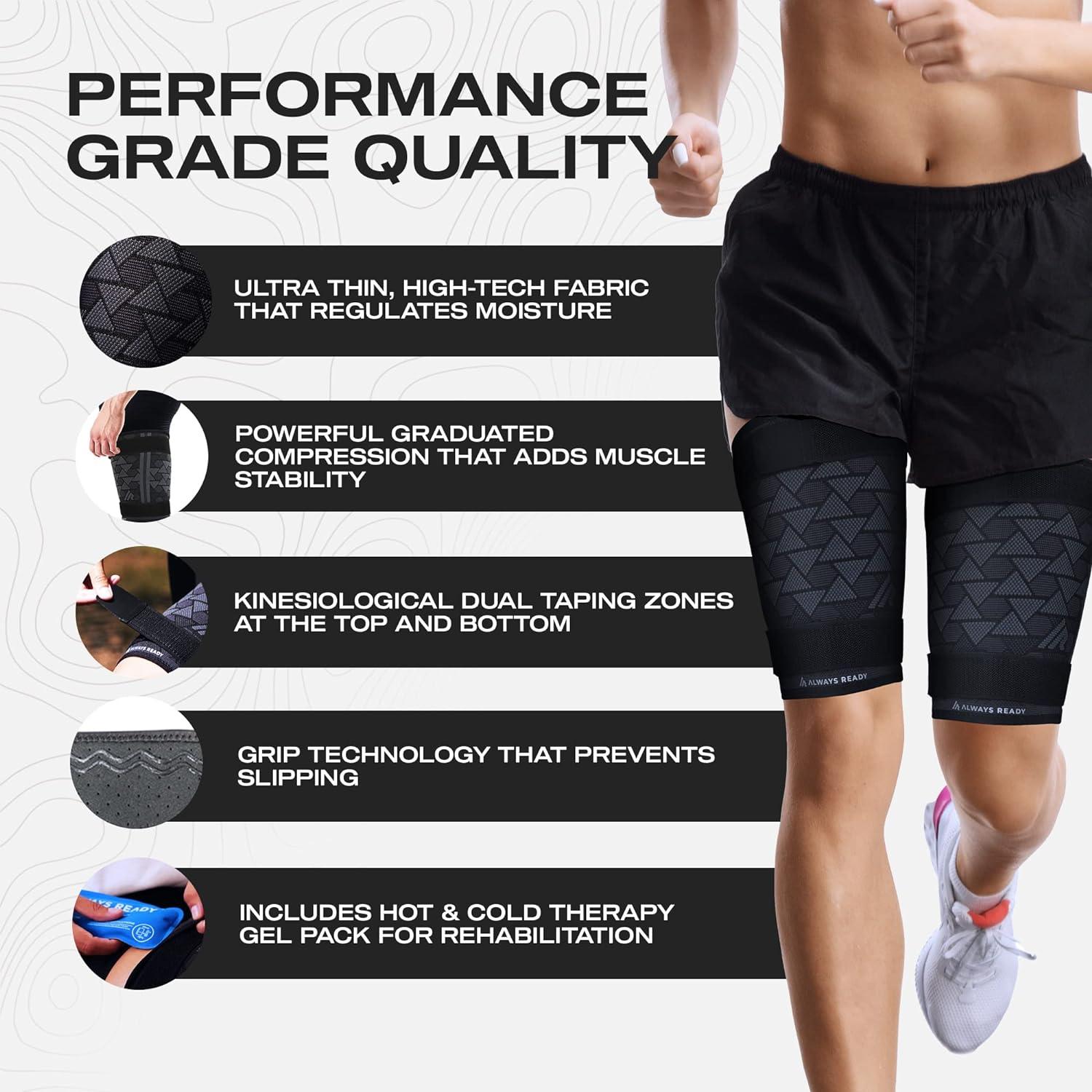 Thigh Compression Sleeve (2 Pack) with Hot & Cold Gel Pack - Adjustable ...