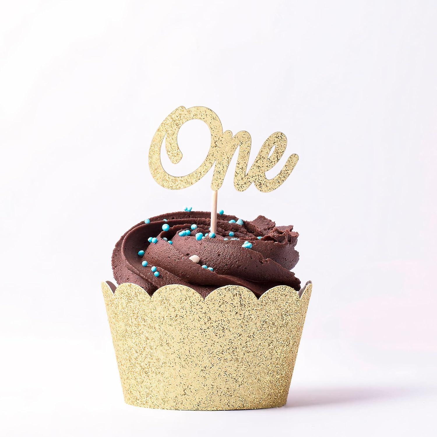 24pcs Birthday Cupcake Toppers First Birthday Cake Toppers Gold Glitter ...