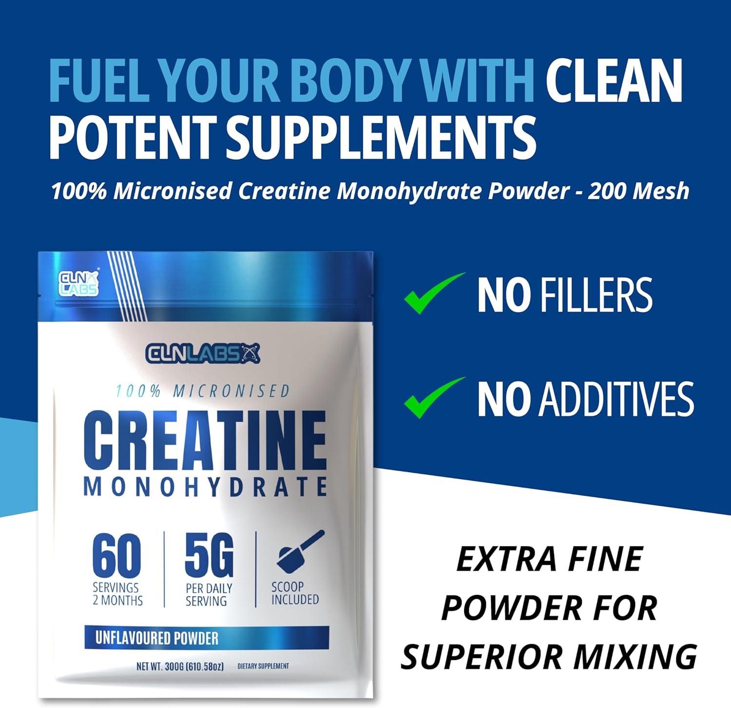 Creatine Monohydrate Powder - 300g (60 x 5g Servings) | 200 Mesh Fine ...