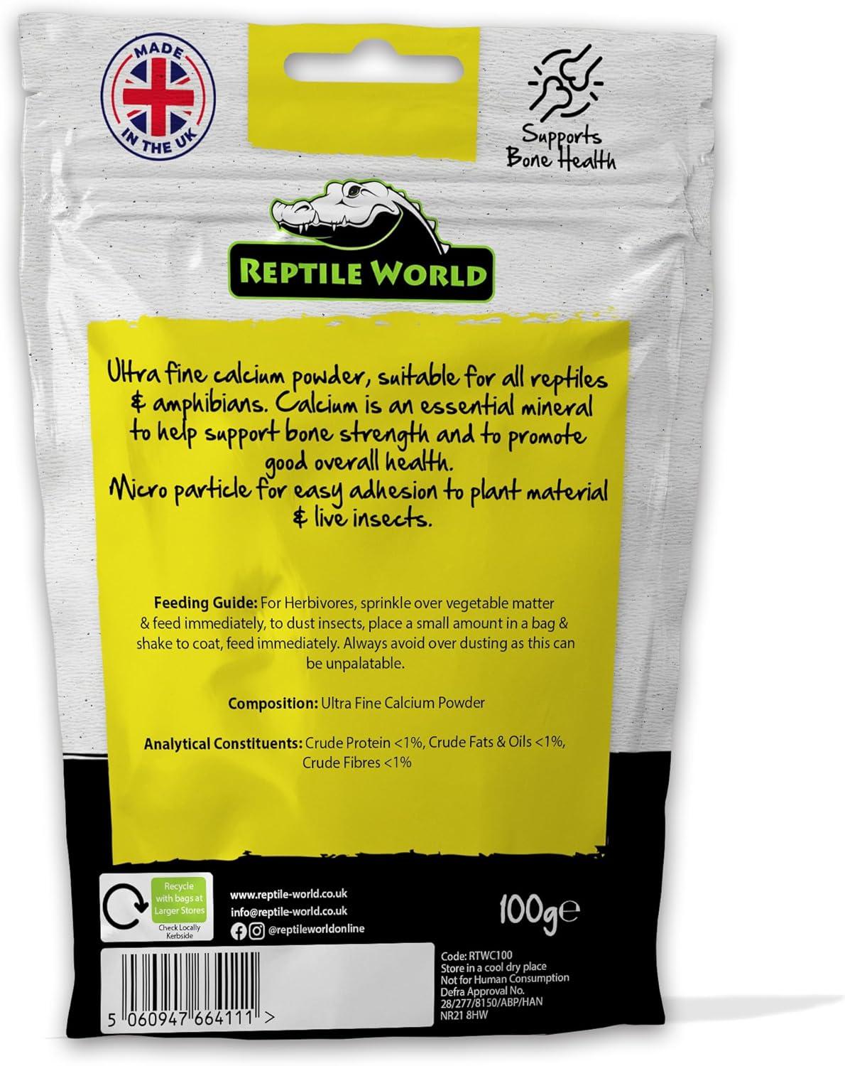 Reptile World Calcium Powder 100g Pouch Calcium for Tortoises Bearded ...