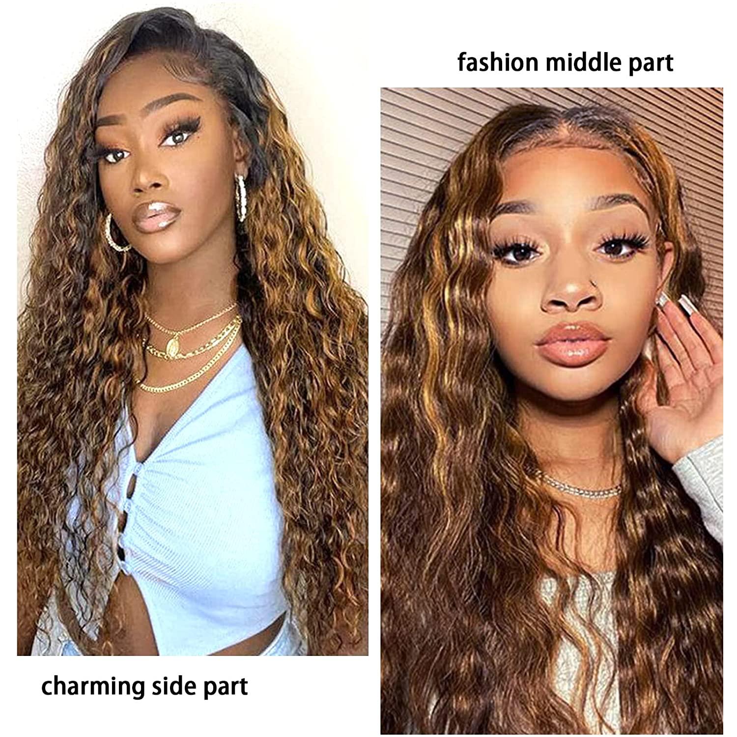 Honey Blonde V Part Wig Human Hair Highlight with Shadow Roots | Deep ...