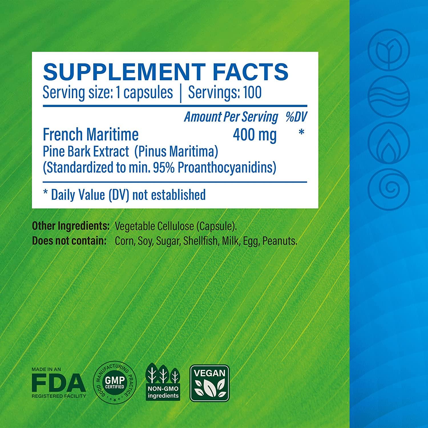 French Maritime Pine Bark Extract - 400mg Blood Flow & Heart Health ...