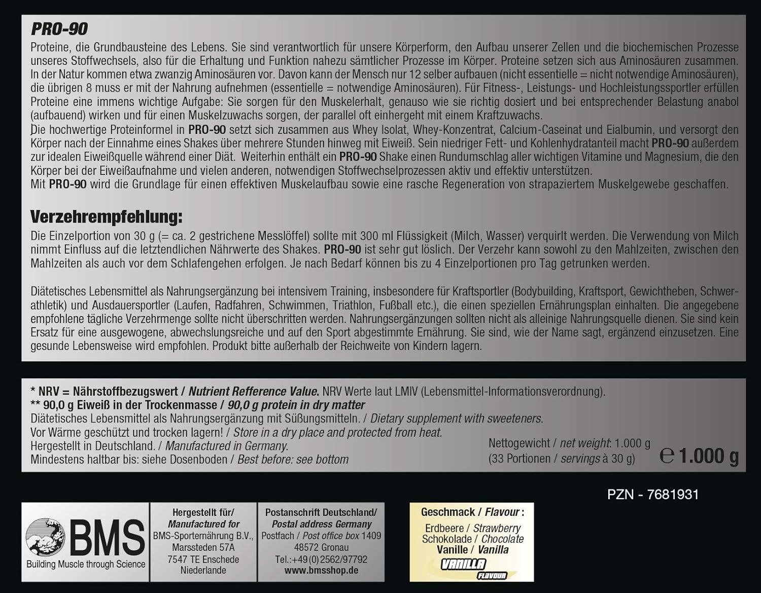 BMS Pro 90 Vanilla Protein Powder 1kg - Premium Quality International ...