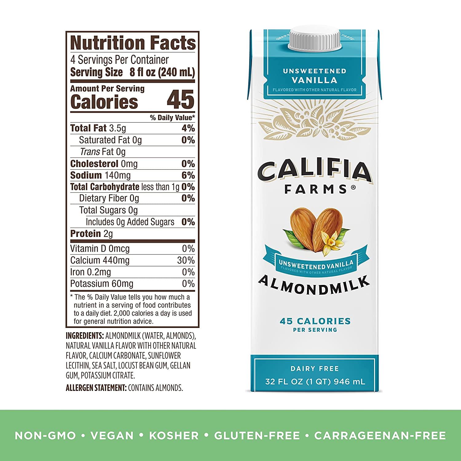 Califia Farms Unsweetened Vanilla Almond Milk 32oz (Pack of 6) | Dairy ...