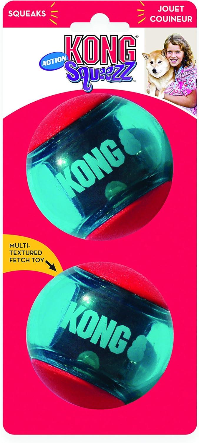 KONG Squeezz Action Ball - Red Interactive Squeaky Fetch Toy for Large ...