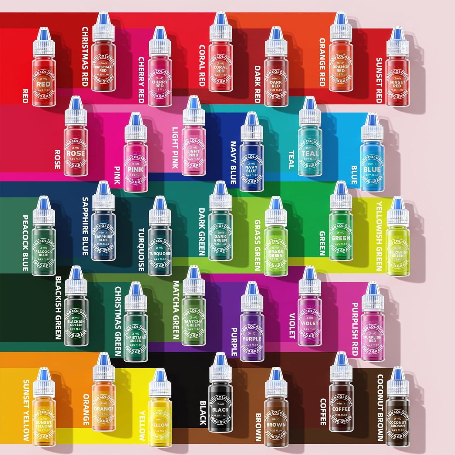 Food Coloring - 33 Food Grade Vibrant Colors Food Coloring Liquid Set ...