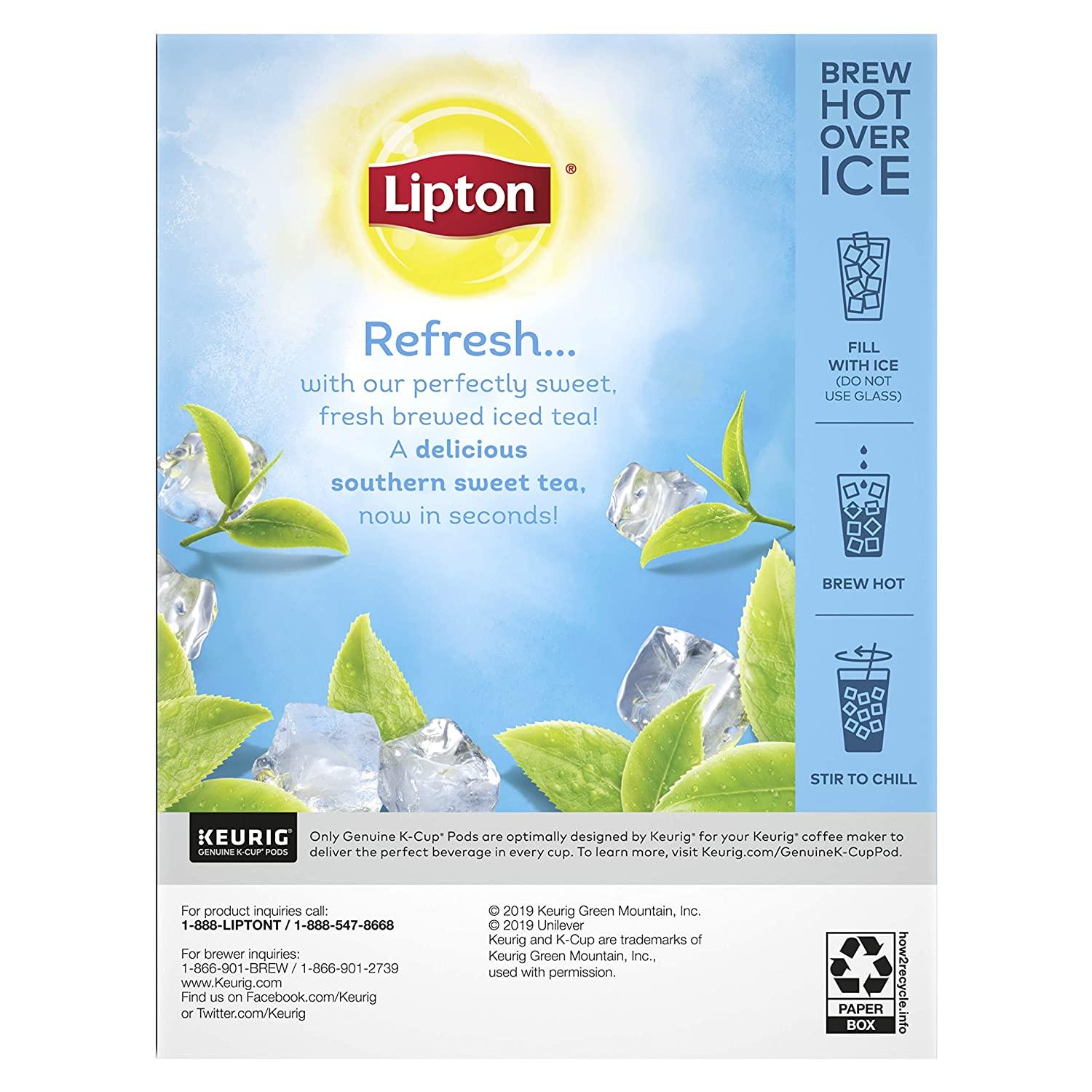 Lipton Iced Tea K-Cup Pods, Southern Sweet Black Tea, 24 Pods Refresh Sweet