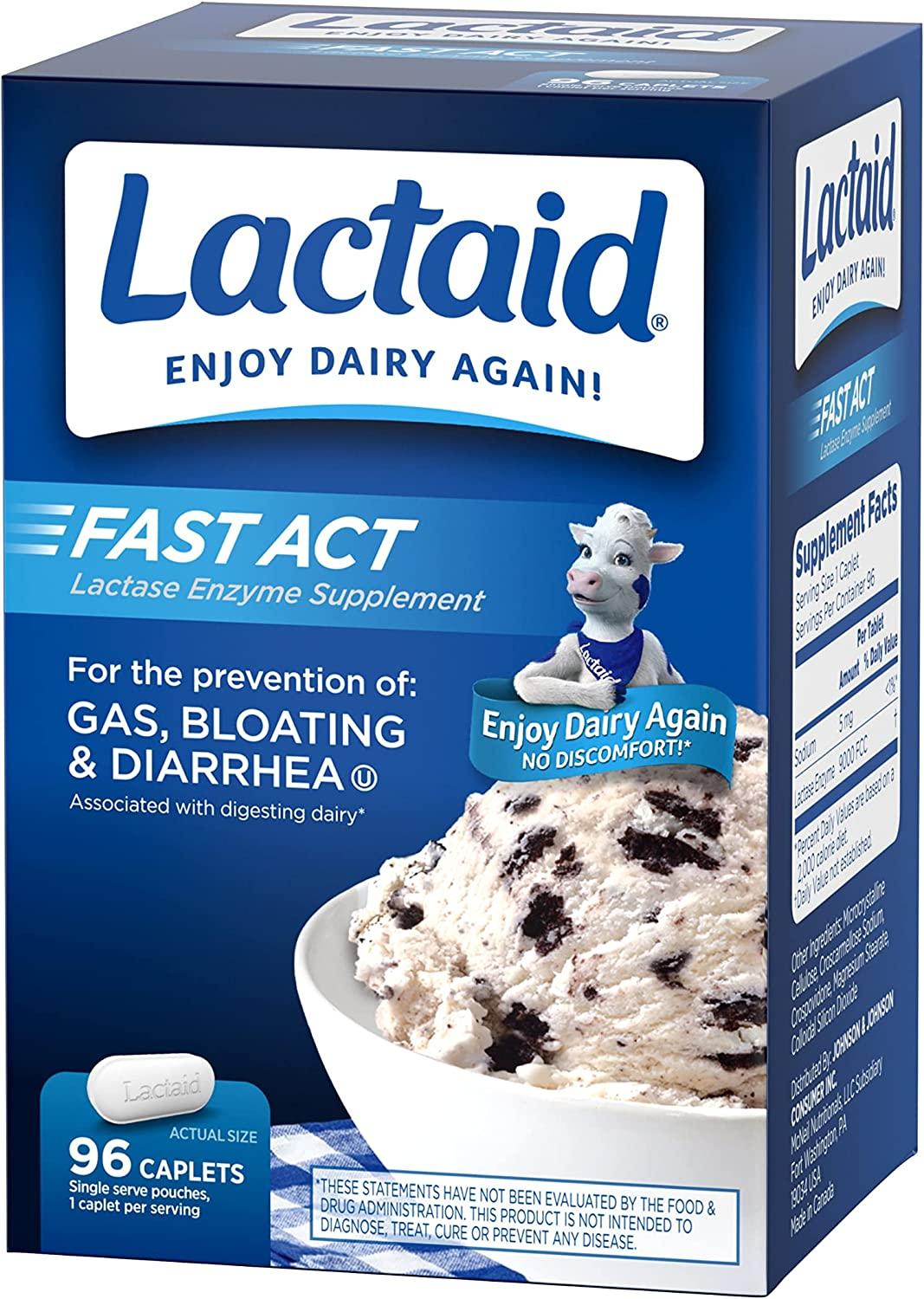 Lactaid Fast Act Lactose Intolerance Relief Caplets 96 Count - Pack of ...