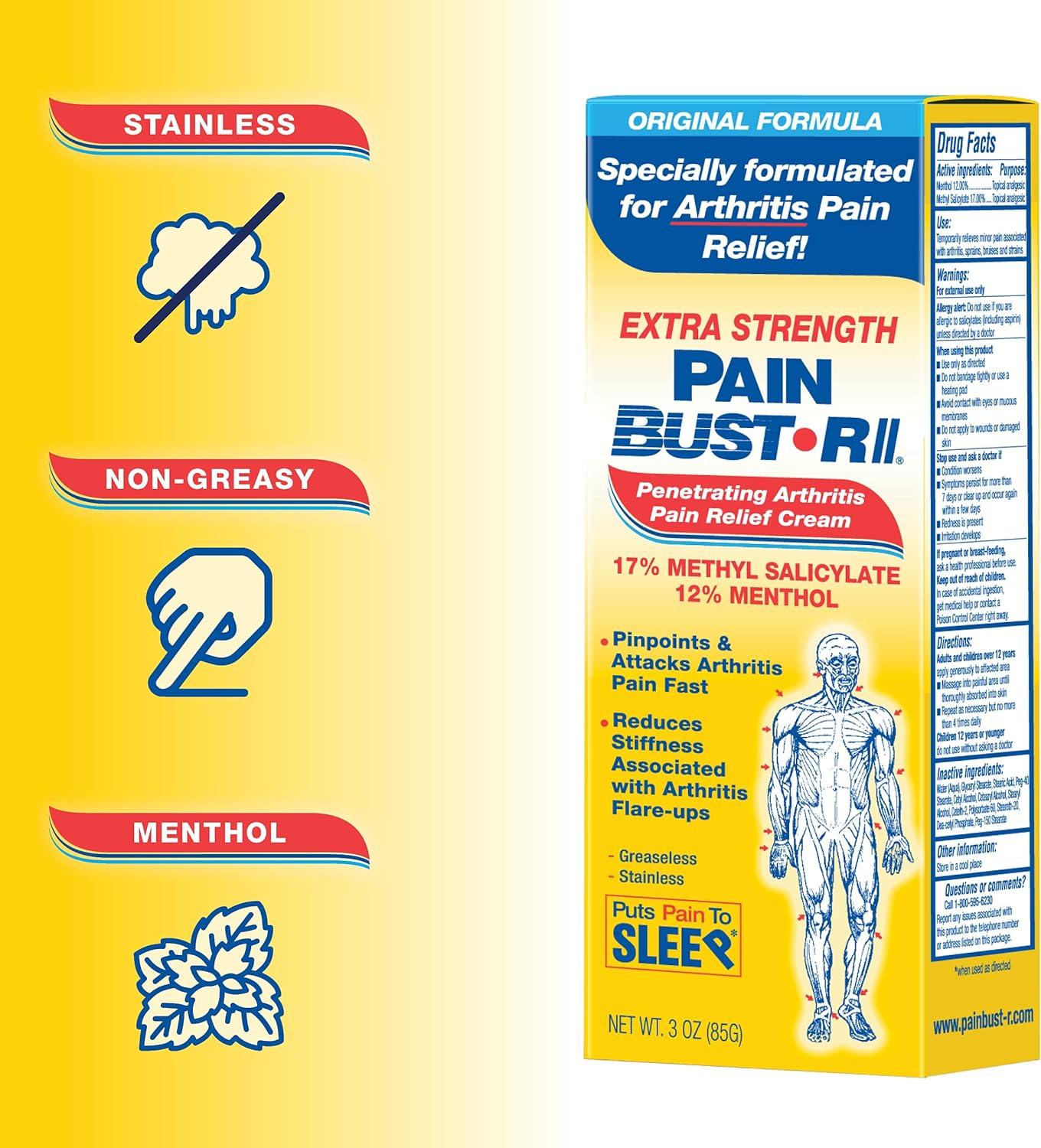 Pain Bust-R II Arthritis Pain Relief Cream - Fast Acting Non-Greasy ...