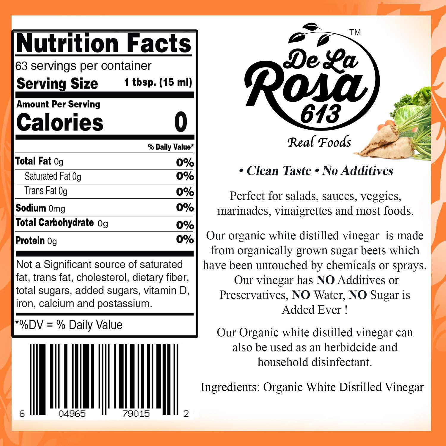 De La Rosa Organic Raw & Unfiltered White Distilled Vinegar 32 Oz (Pack ...