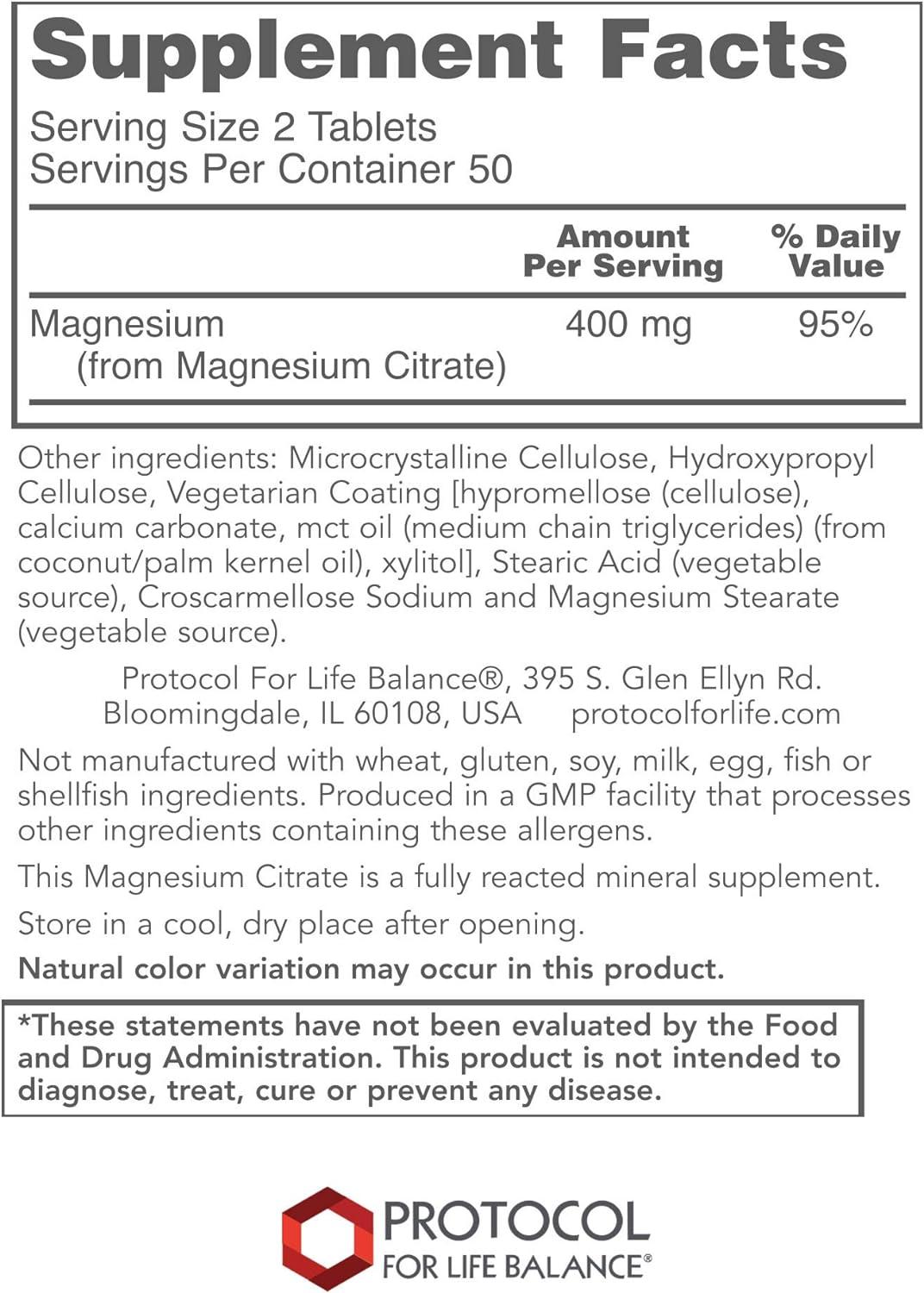 Protocol Magnesium Citrate 400mg - Mood Support Heart Health Brain ...