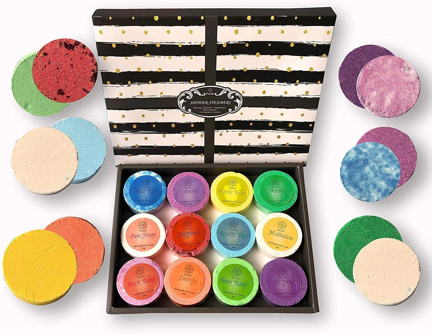 Purelis Shower Steamer Gift Box. Set of 12 Aromatherapy Shower and Bath ...