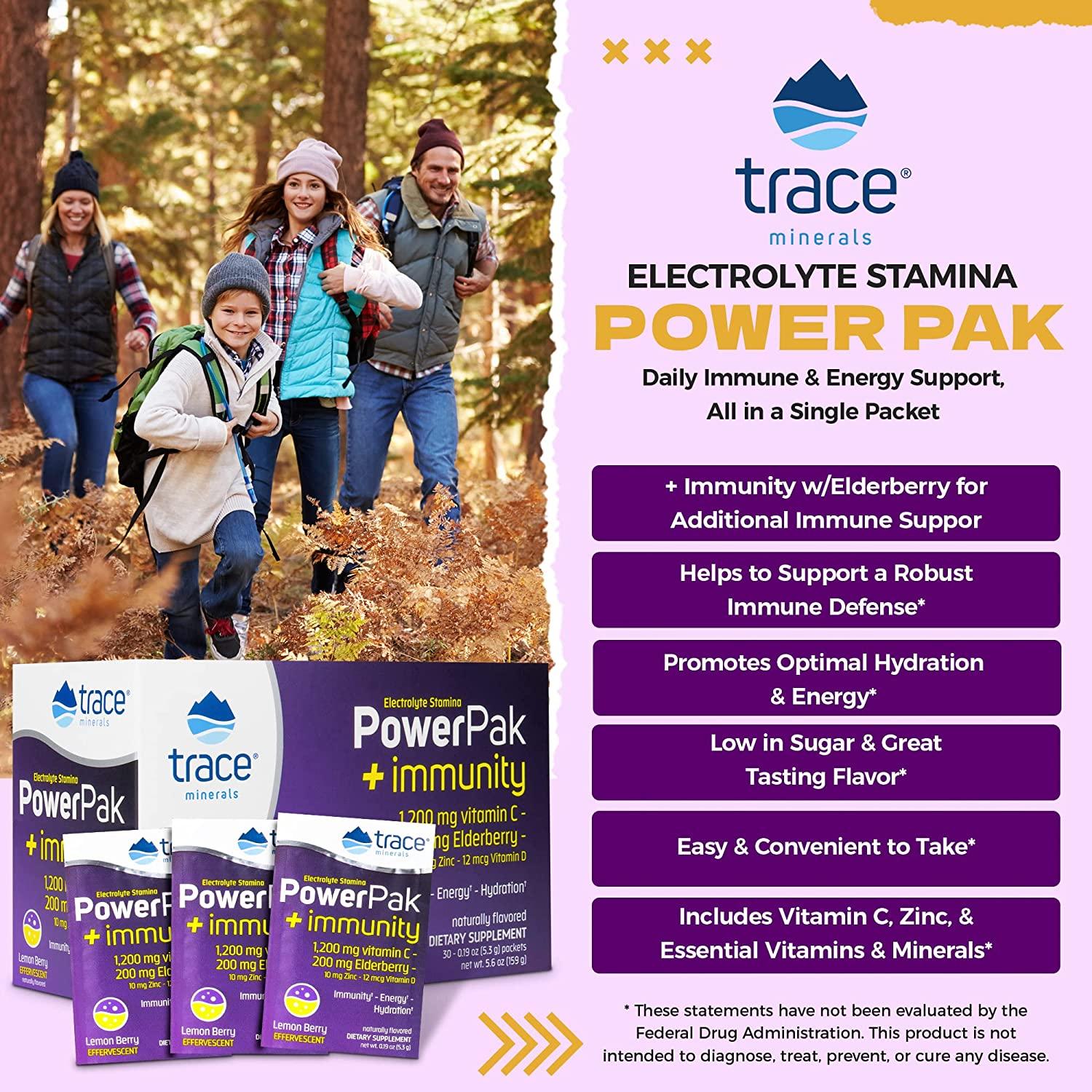 Trace Minerals PowerPak + Immunity Lemon Berry 30 Packets - Boost ...