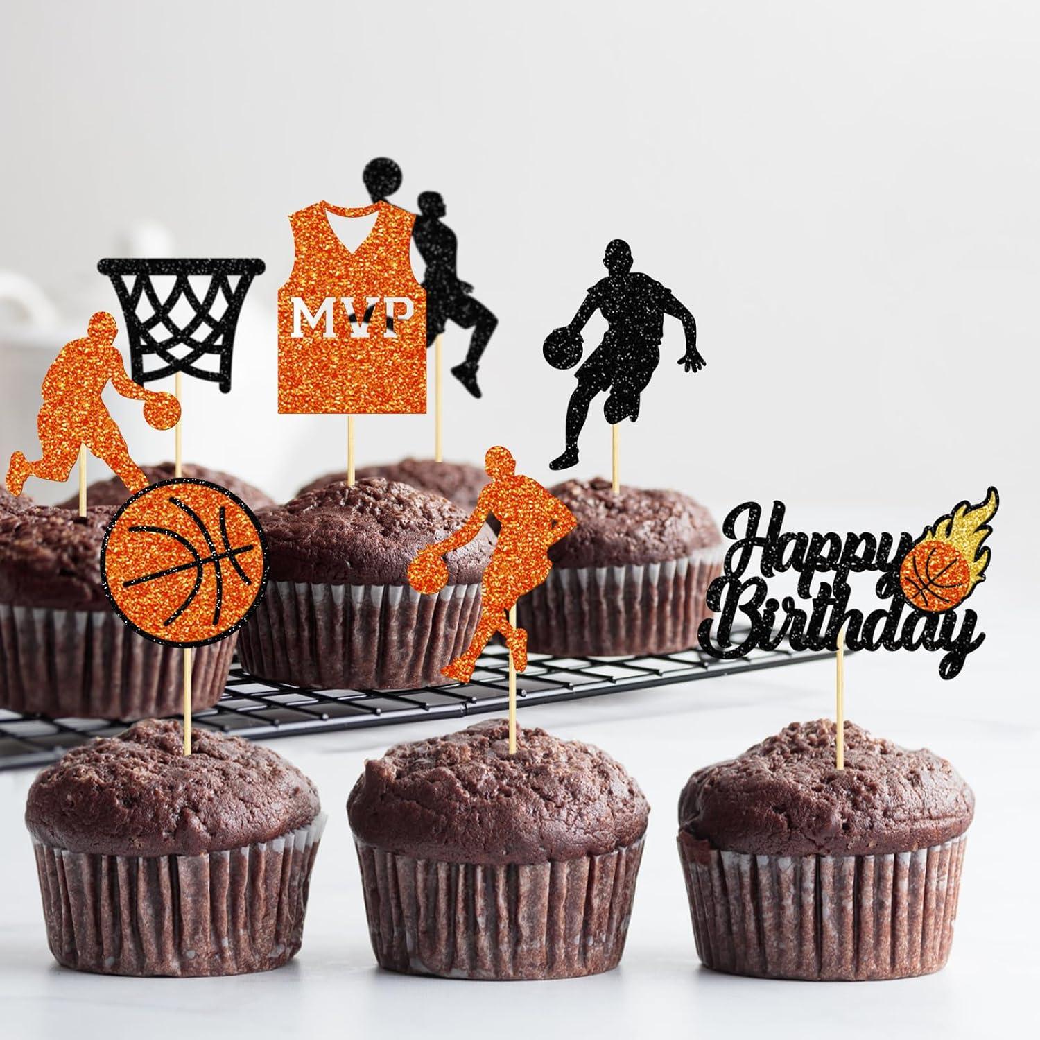 Basketball Cupcake Toppers Basketball Cake Decorations Sports Cupcake ...