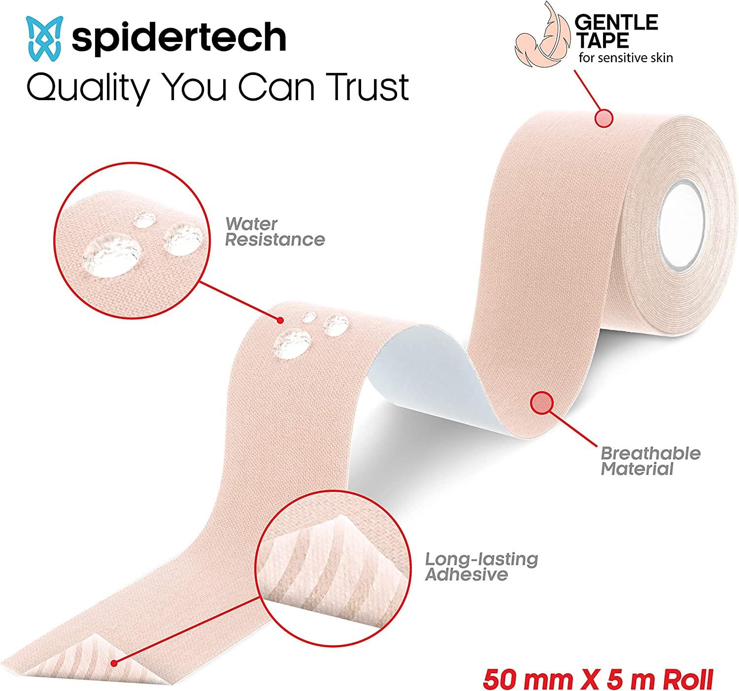 SpiderTech Gentle-Therapeutic Kinesiology Tape Roll 2 x 16.4' (50mm x 5m) - Sensitive Skin ...