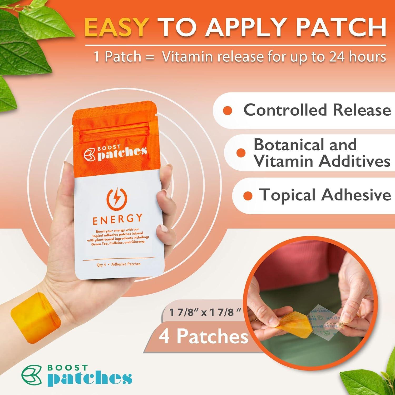 Plant-Based Boost Energy Patches with Yerba Mate, Green Tea, Coffee & Ginseng Extract - 4 Pack ...