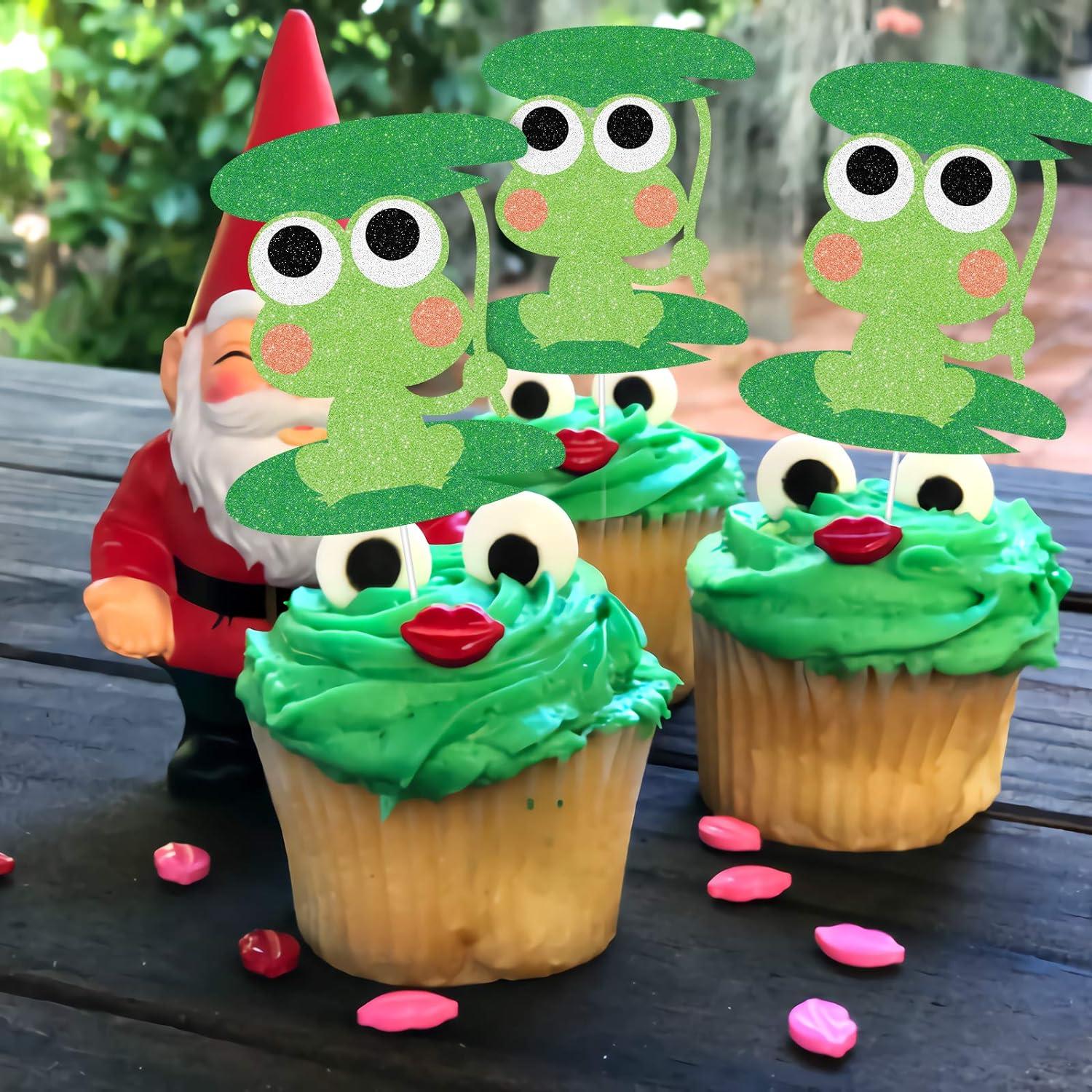 Green Glitter Frog Cupcake Toppers Princess Frog Food Picks Rainforest ...