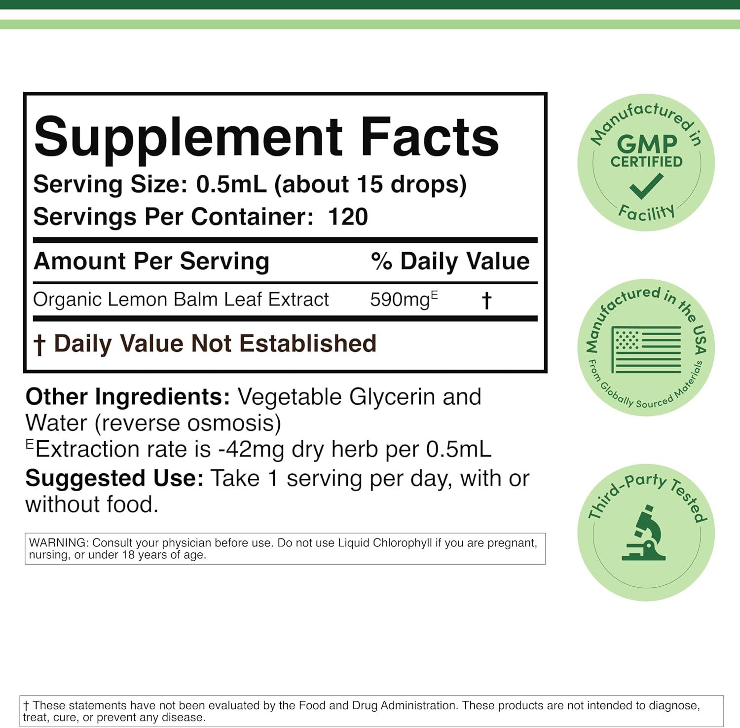 Double Wood Supplements Organic Lemon Balm Tincture - for Digestion ...