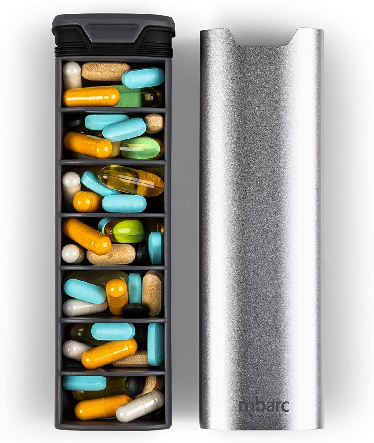 mbarc 7 Day Weekly Pill Organizer 2.0 - Stylish Aluminum & Wood Pill ...