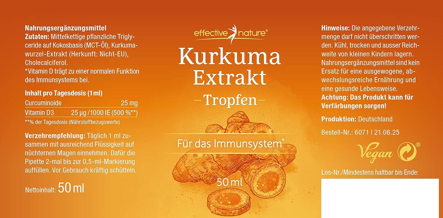 Turmeric Extract 50ml - Vegan Supplement with Vitamin D3 No Additives ...