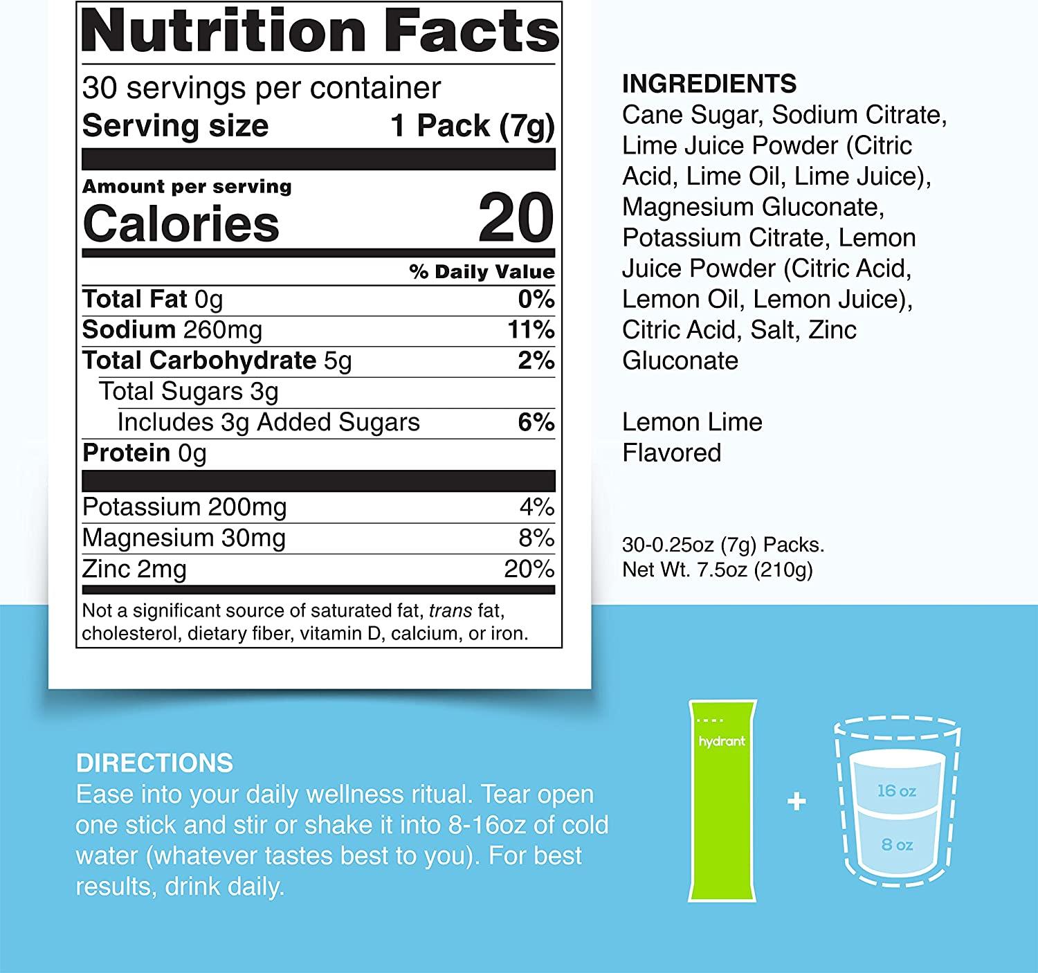 Hydrant Hydrate Electrolyte Powder Drink Mix - Lemon Lime 30 Stick ...