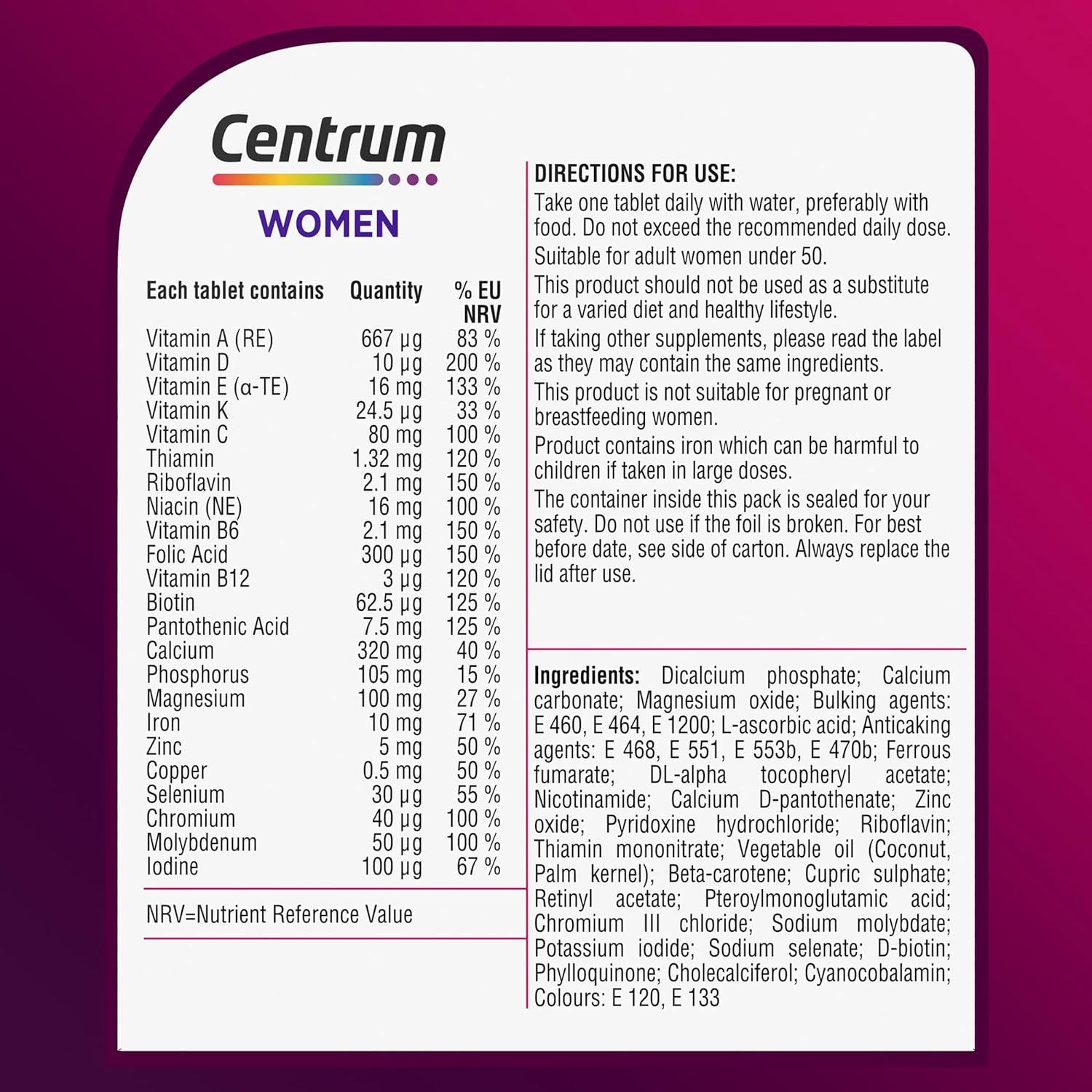 Centrum Women Multivitamin 60 Count Tablets - 24 Essential Nutrients ...