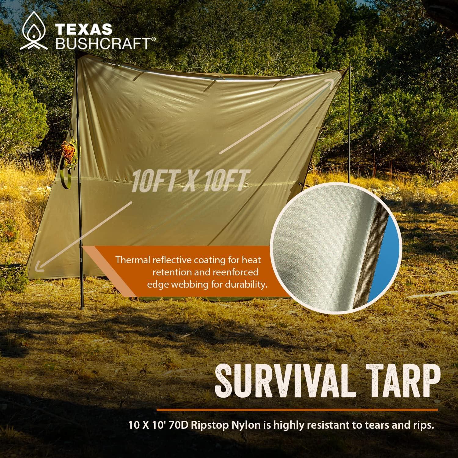 Texas Bushcraft Emergency Camping Tarp 10x10 - Waterproof Shelter for ...