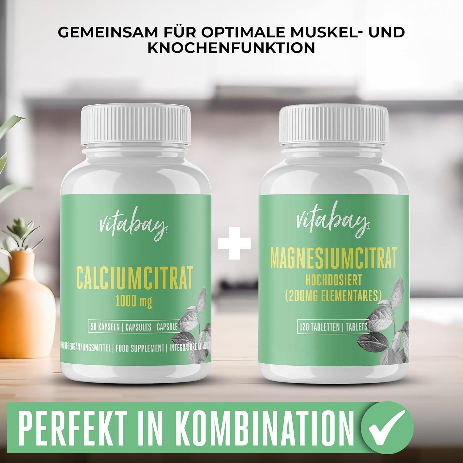 Vitabay Calcium 1000mg - Vegan High Dose Calcium Citrate Tablets | 90 ...