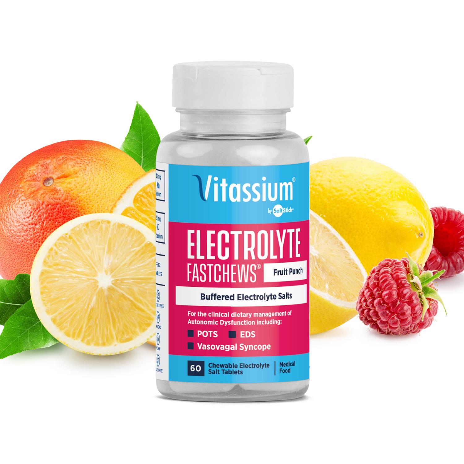 Vitassium FastChews Electrolyte Tablets 60 ct - Fruit Punch Sodium ...
