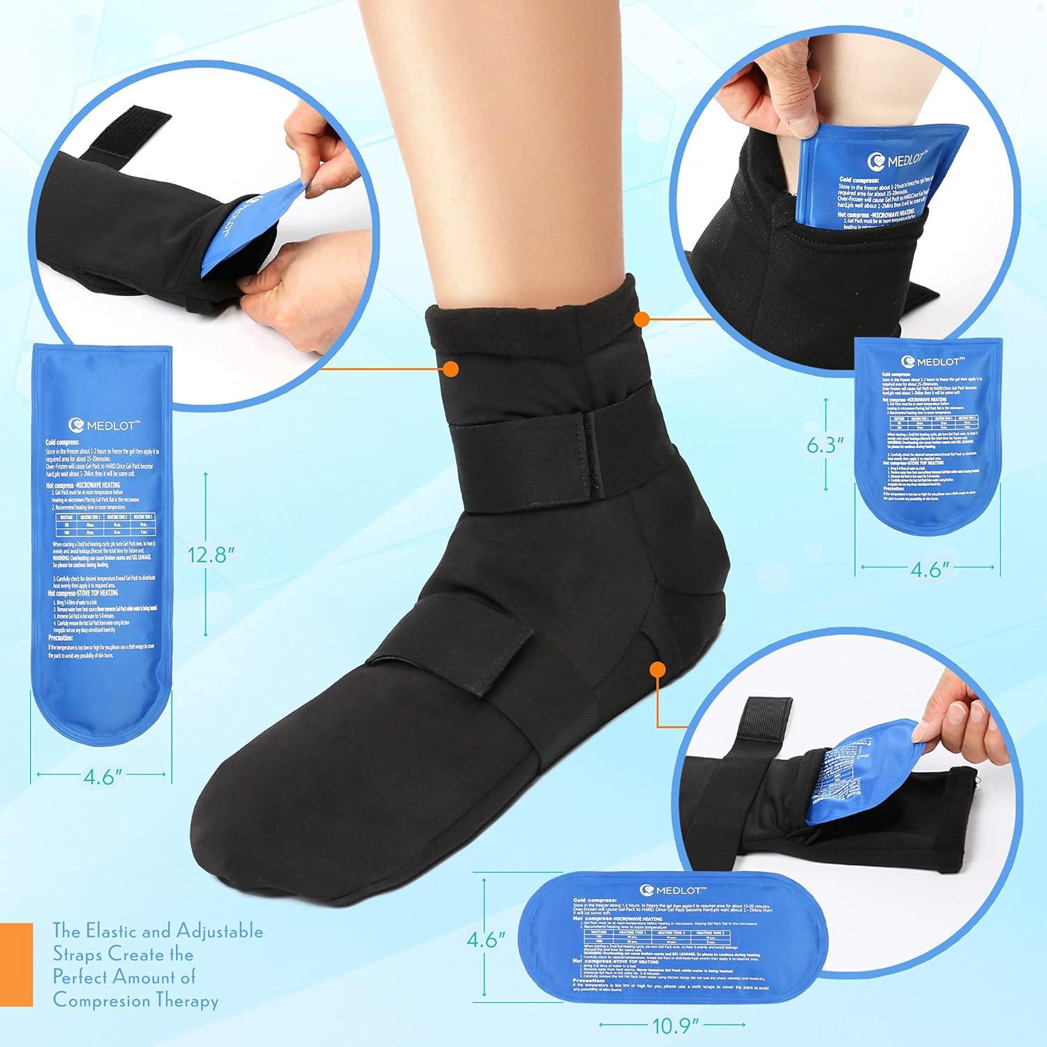 Foot Ankle Ice Pack Cooling Socks with 6 Reusable Gel Packs - Hot Cold ...
