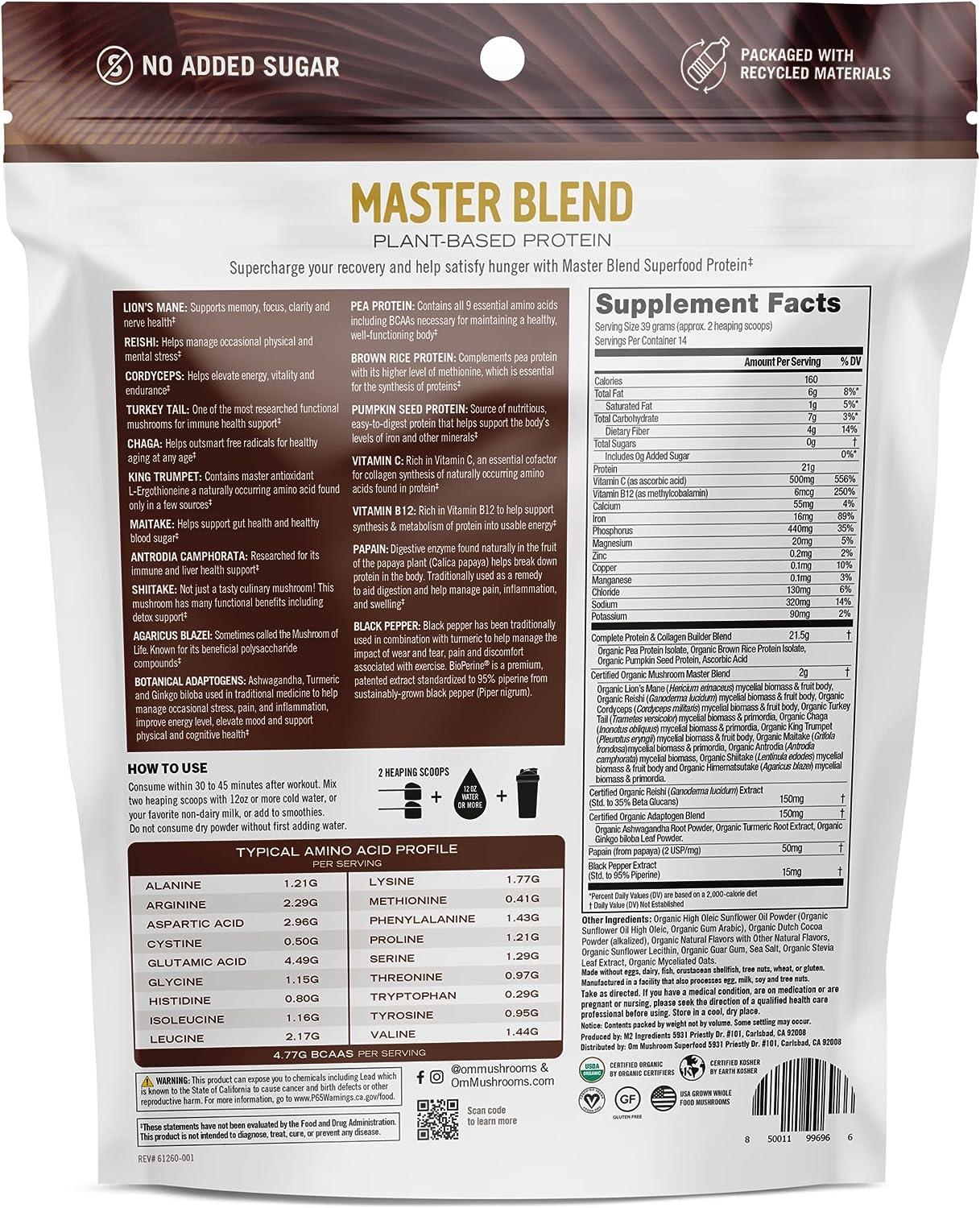 Om Mushroom Superfood Master Blend Plant-Based Protein Powder 19.26oz ...