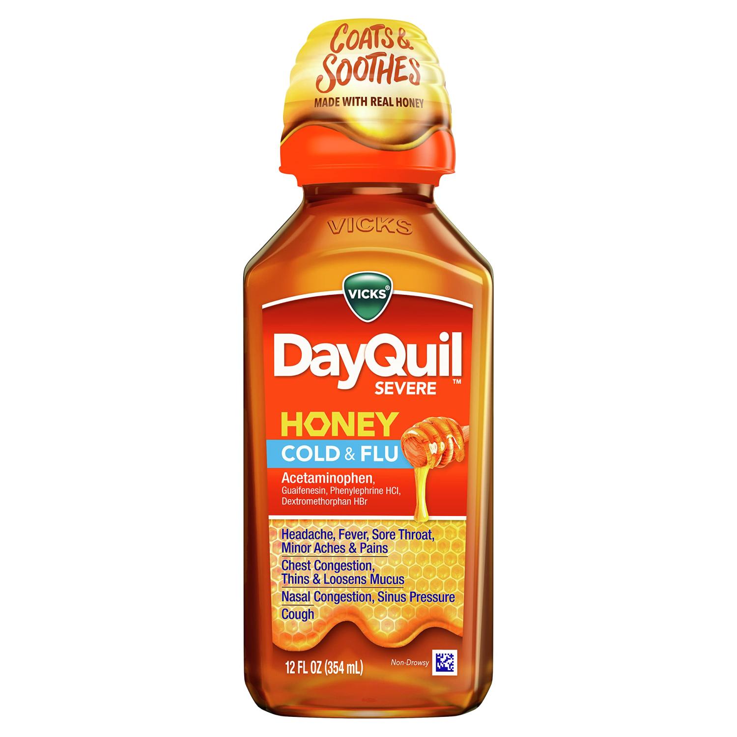 Vicks DayQuil Severe Cold & Flu Medicine Maximum Strength Honey - 12 fl ...