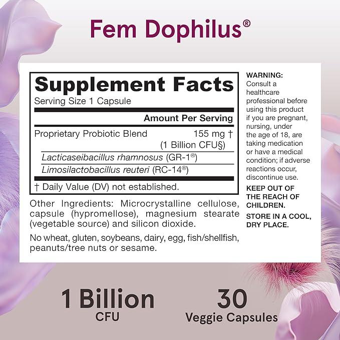 Jarrow Fem-Dophilus Probiotics 1 Billion CFU - Vaginal & Urinary Tract ...