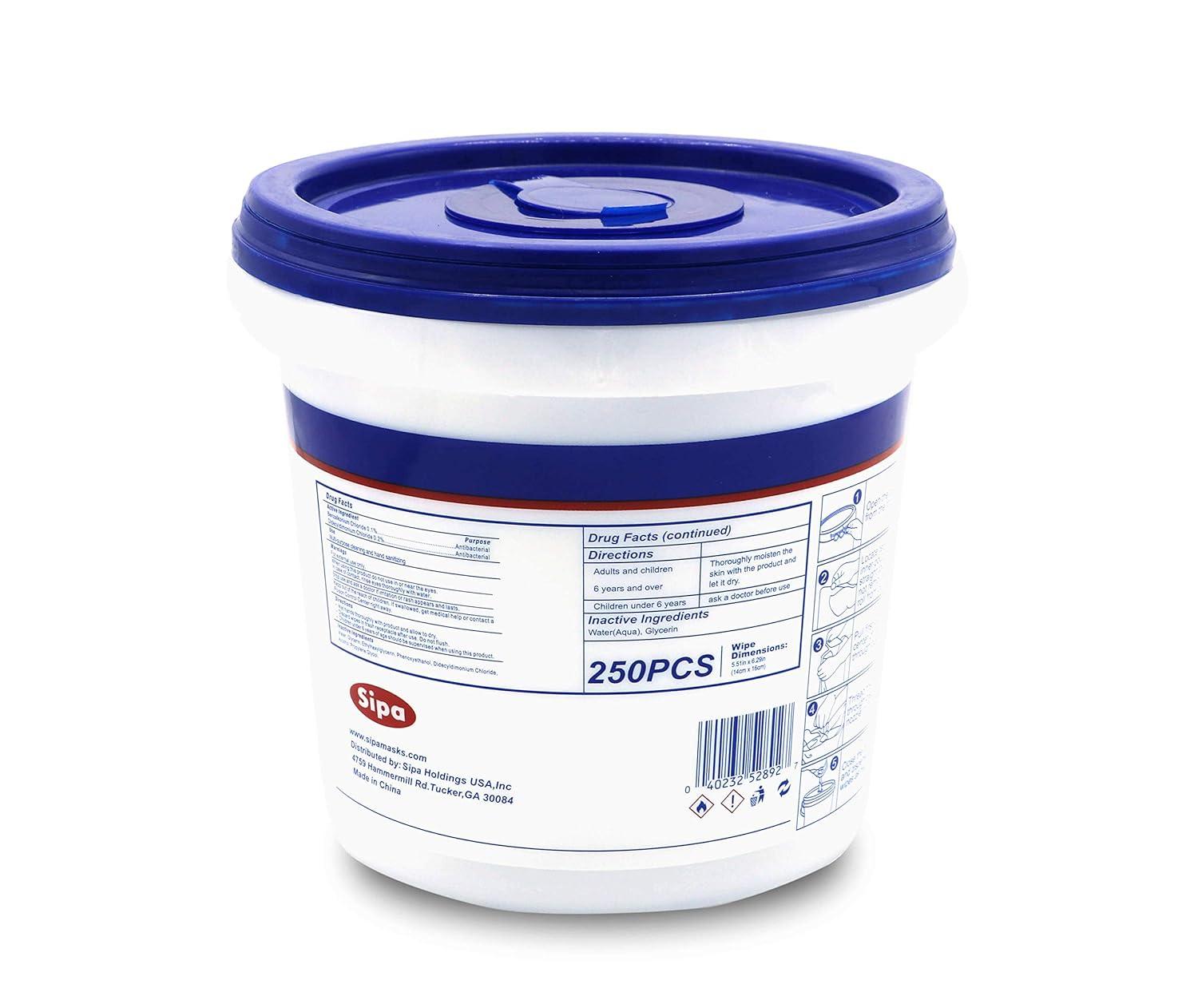 SIPA Hand Sanitizing Wipes 250 Wipes/Refillable Bucket - 2000 Count ...