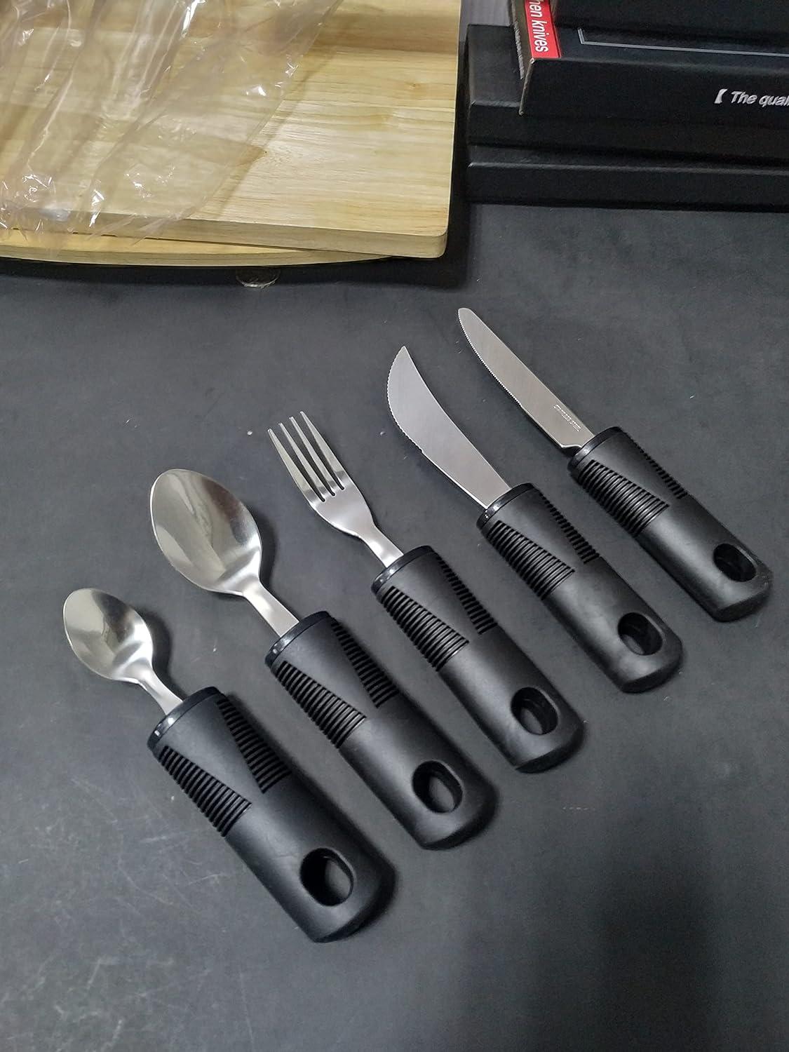 Extra Wide Easy Grip Cutlery Set for Elderly & Disabled - Chunky ...