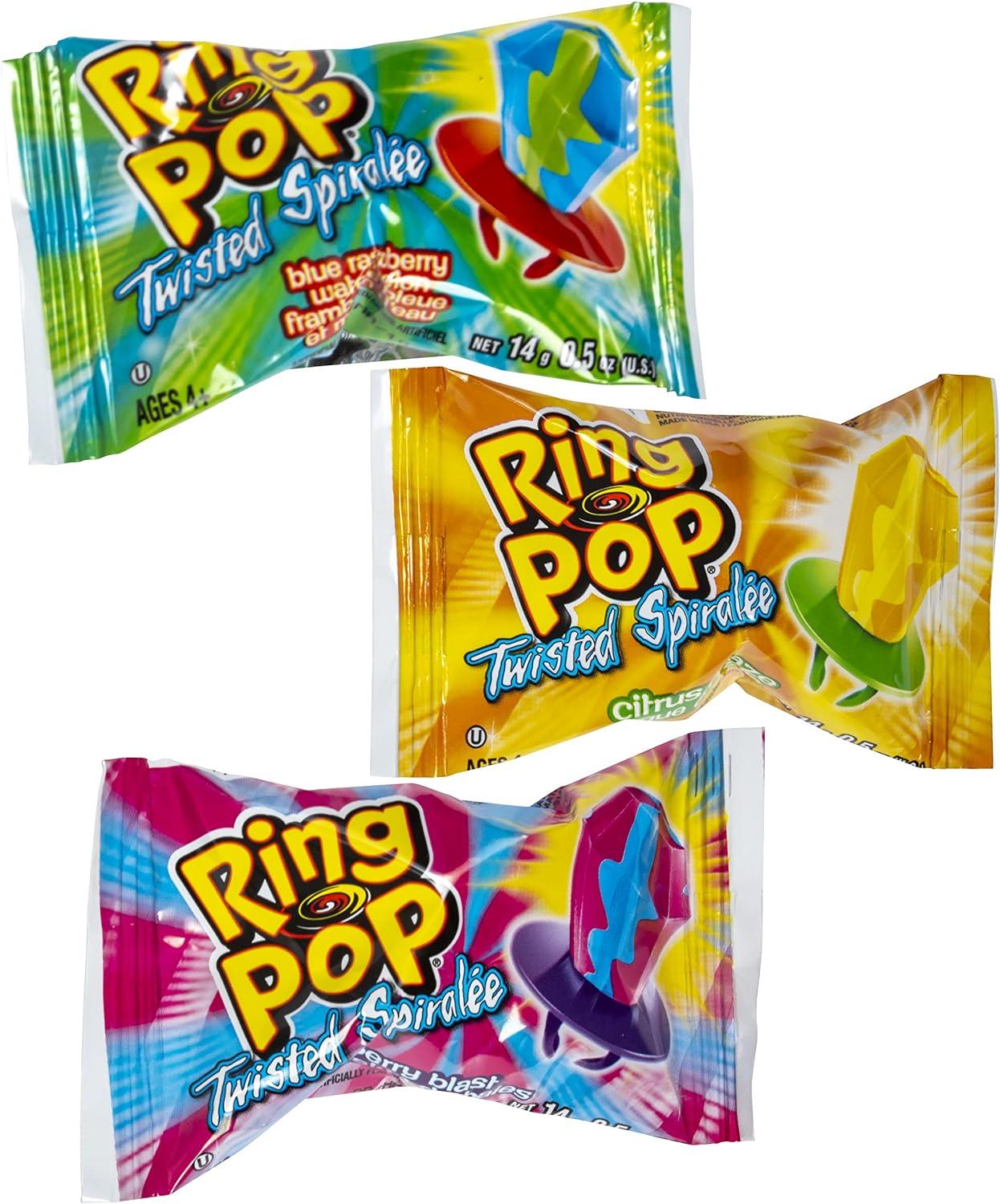 Twisted Ring Pops Candy - Assorted Fruit Flavour - Display of Individually Wrapped Bulk ...