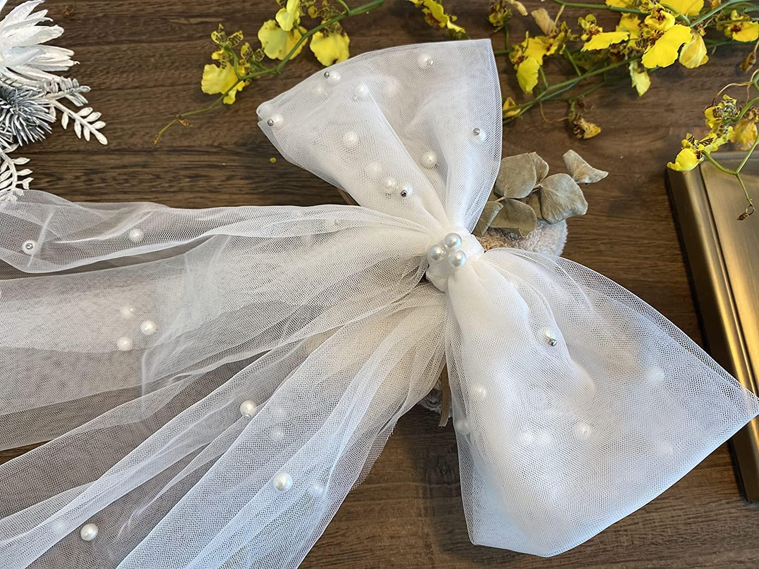 Bachelorette Decorations Bridal Hair Clip - Pearl White Bow Veil for ...