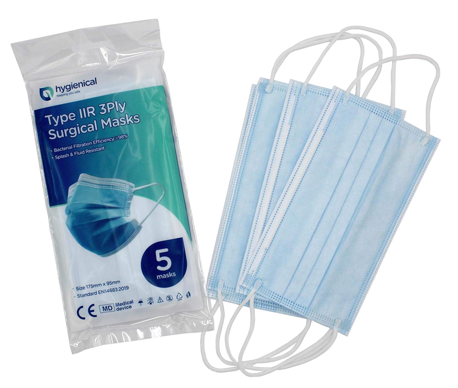 Hygienical UK 3PLY Type IIR Surgical Face Masks - BFE 99% - Travel ...
