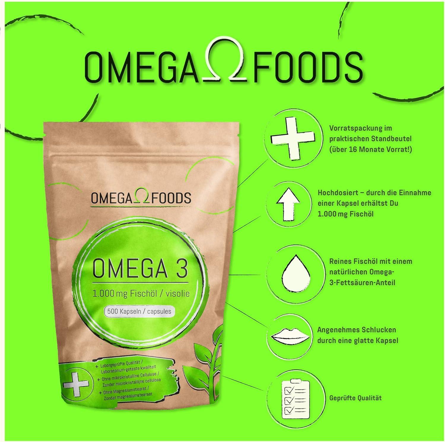 High Dose Omega 3 Fish Oil Capsules - 1000mg Omega-3 Fatty Acids - 500 ...