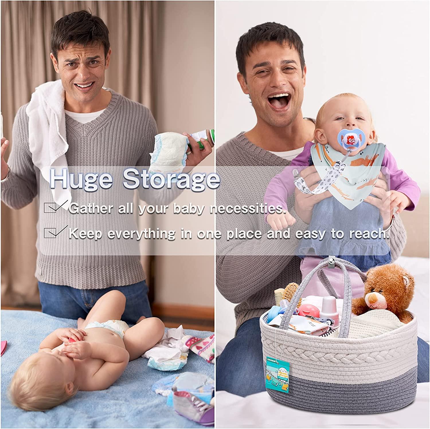 Baby Diaper Caddy Organizer Cotton Rope Diaper Storage Basket Portable ...