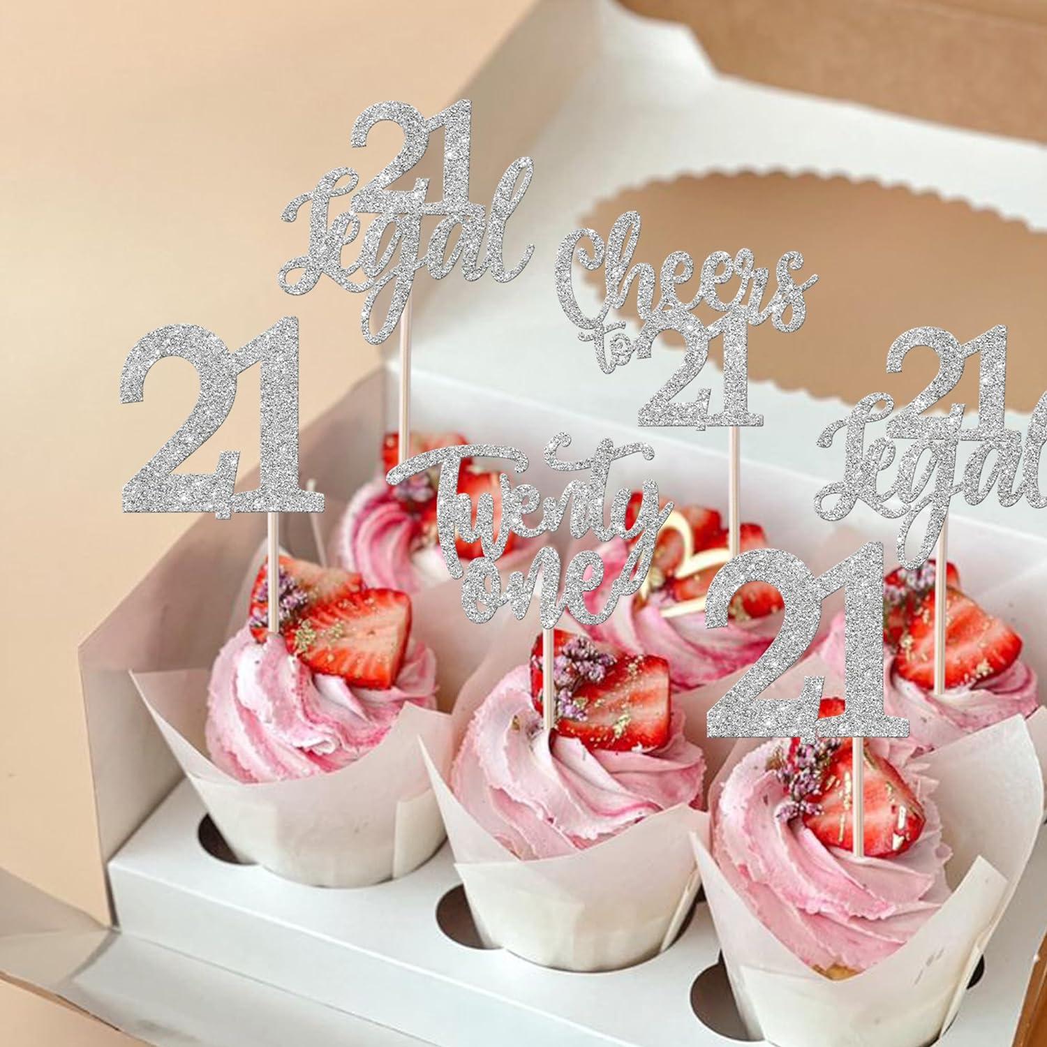Rsstarxi 24 Pack 21st Birthday Cupcake Toppers Glitter Leg Al 21 ...