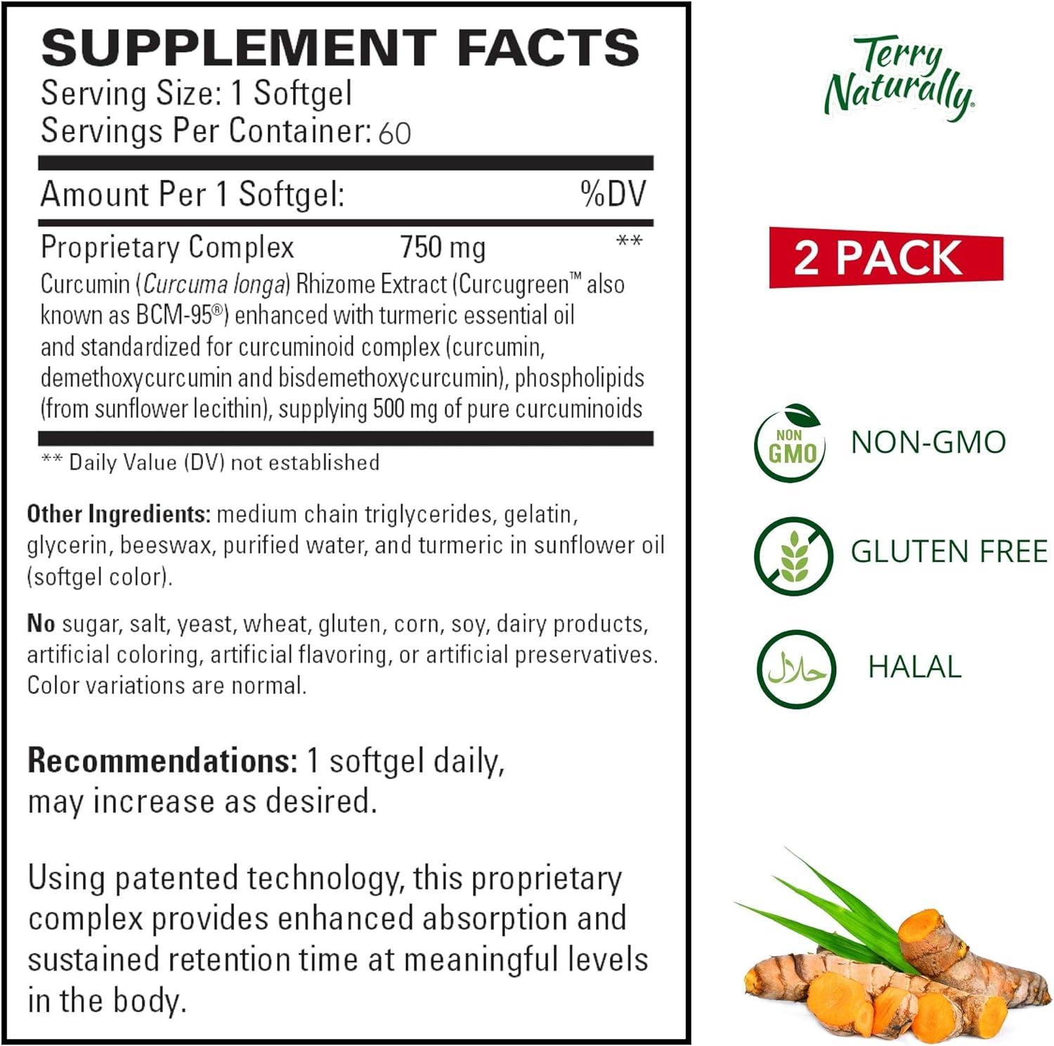 Terry Naturally CuraMed 750mg (2 Pack) - Superior Absorption BCM-95 ...