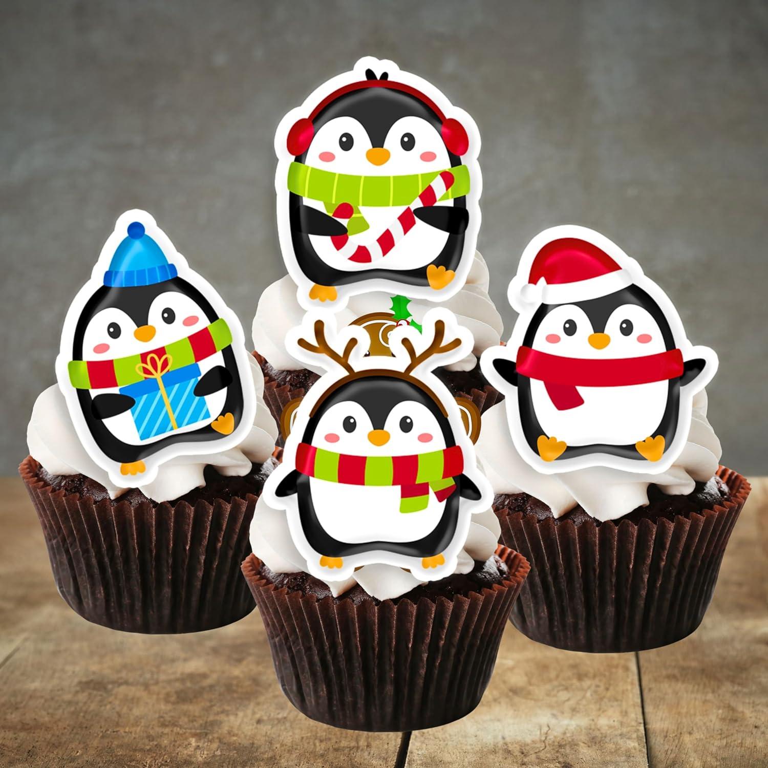PRECUT Cute Penguin Cupcake Toppers Edible Penguin Cake Decorations ...