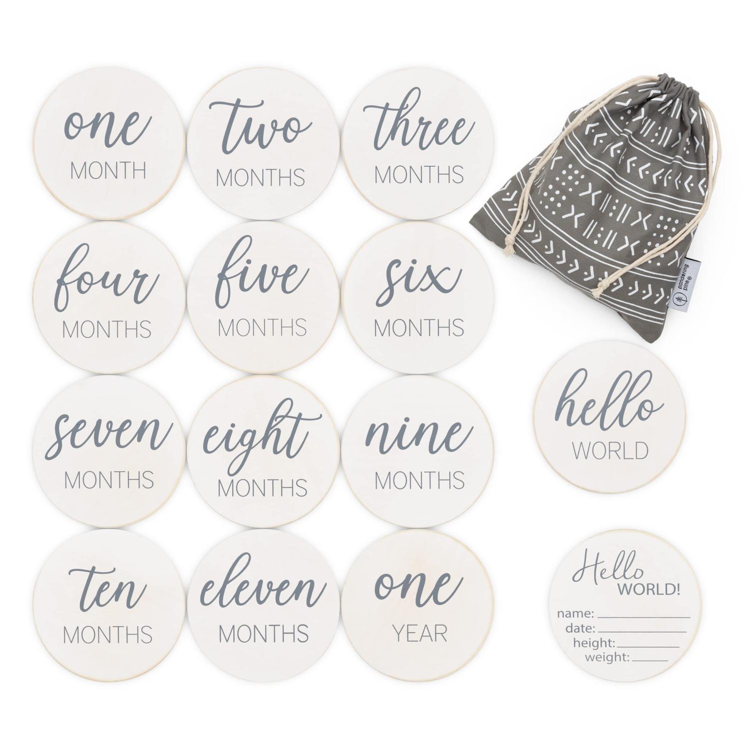 Natural Baby Milestone Discs - White Stain Wood Milestone Disc Set with ...