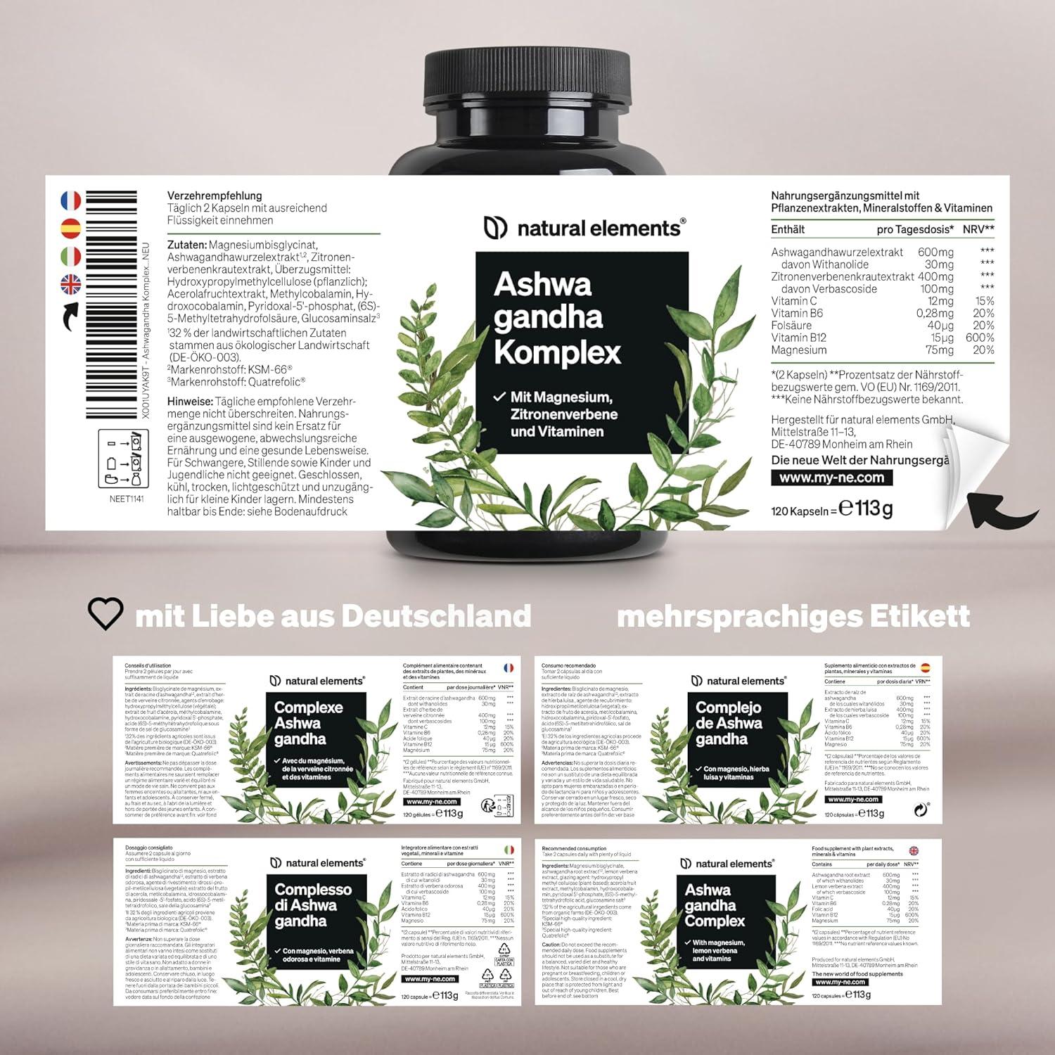 Ashwagandha Complex 600mg - 120 Vegan Capsules with KSM-66 Lemon ...