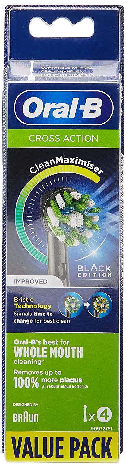 Oral-B Crossaction Black Edition Brush Heads - Cleanmaximiser Tech, Pack of 4 | Buy Now with ...