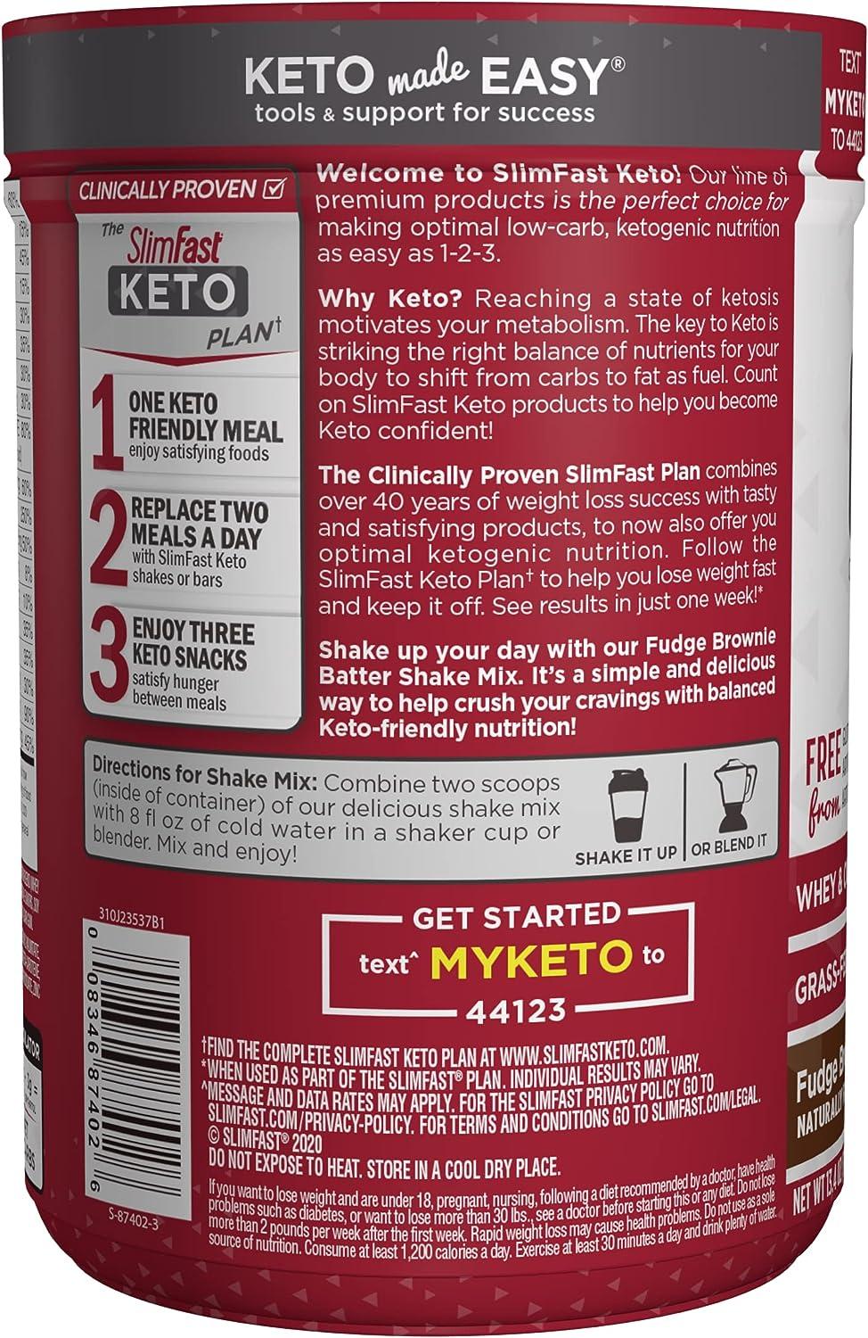SlimFast Keto Meal Replacement Powder - Fudge Brownie Batter, Low Carb ...
