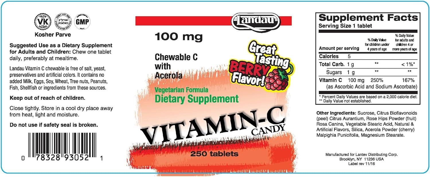 Landau 100mg Chewable Vitamin C Candy - Great Tasting Berry Flavor ...