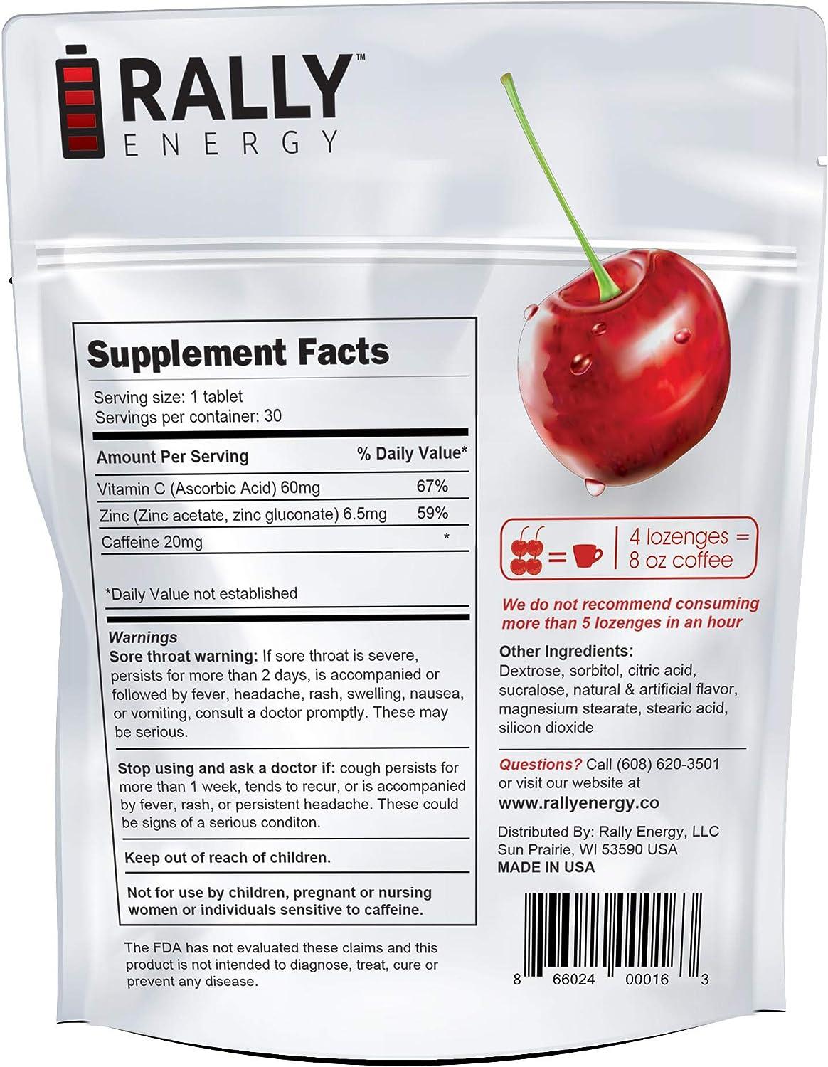 Rally Energy Sugar Free Cherry Caffeinated Zinc Lozenges - 30 Units ...