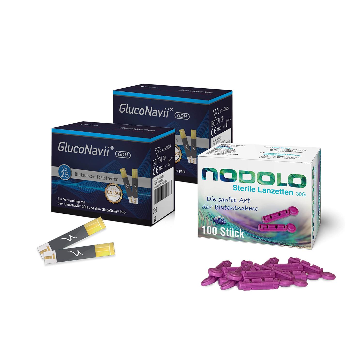 GlucoNavii Blood Glucose Test Strips & Nodolo Lancets Bundle | 100 Test ...